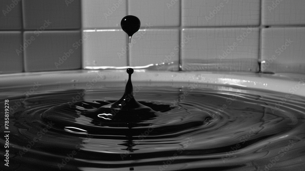 A single drop of rain falling into a still body of water, an image of ...