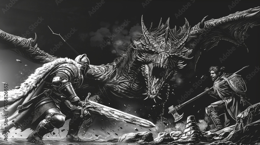 Knight Facing Dragon in Mythical Battle Stock Illustration | Adobe Stock