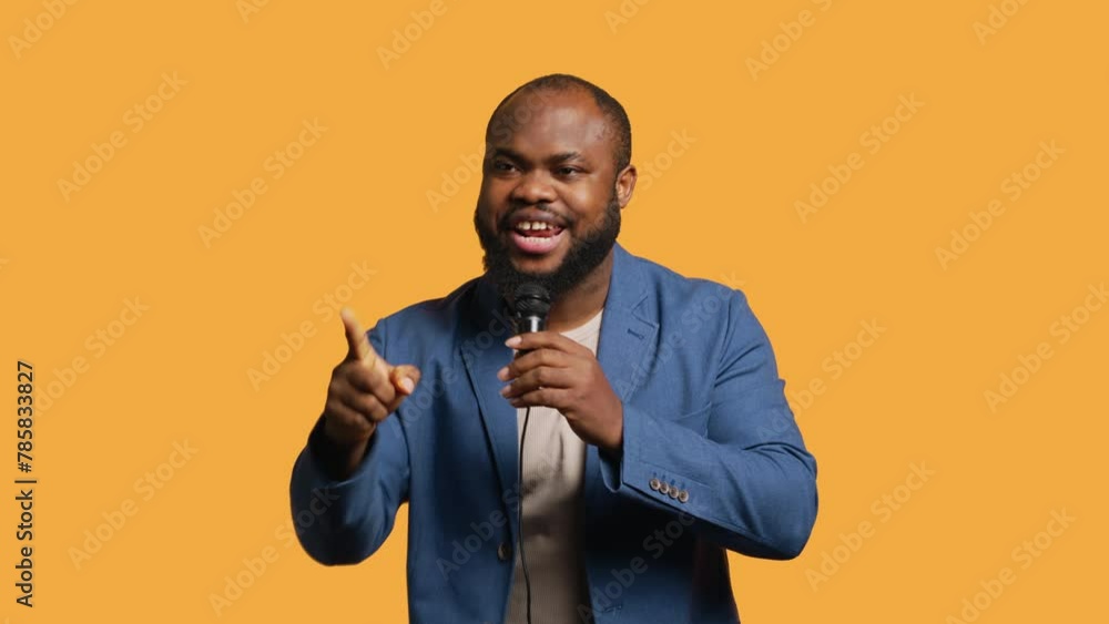 African american motivational speaker holding monologue using ...