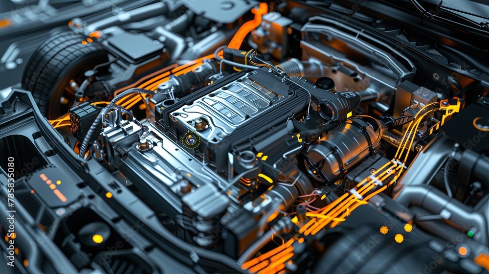 Exploded View Illustration of an Electric Car Engine Detailed Cutaway ...