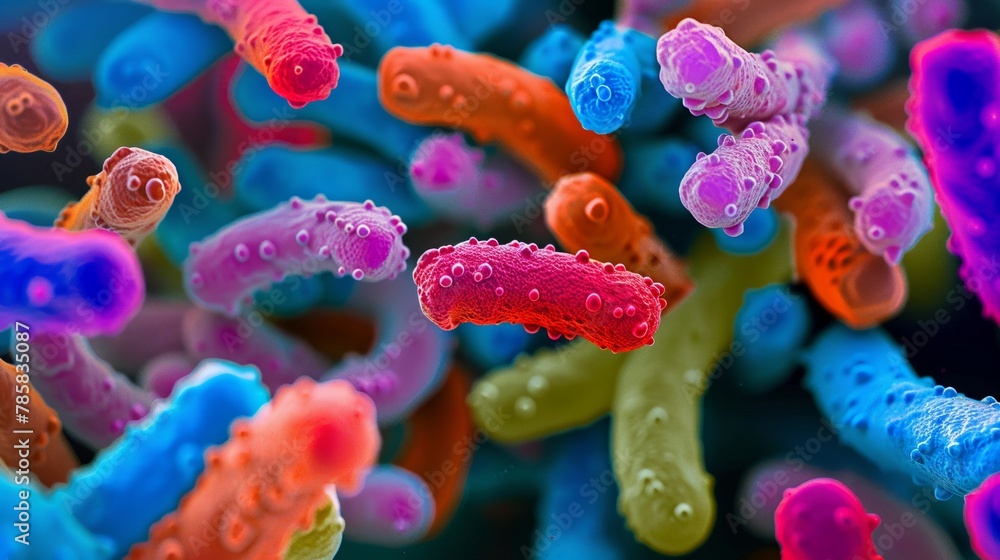 Bacteria under electron microscopy at 500x zoom, displaying an ...