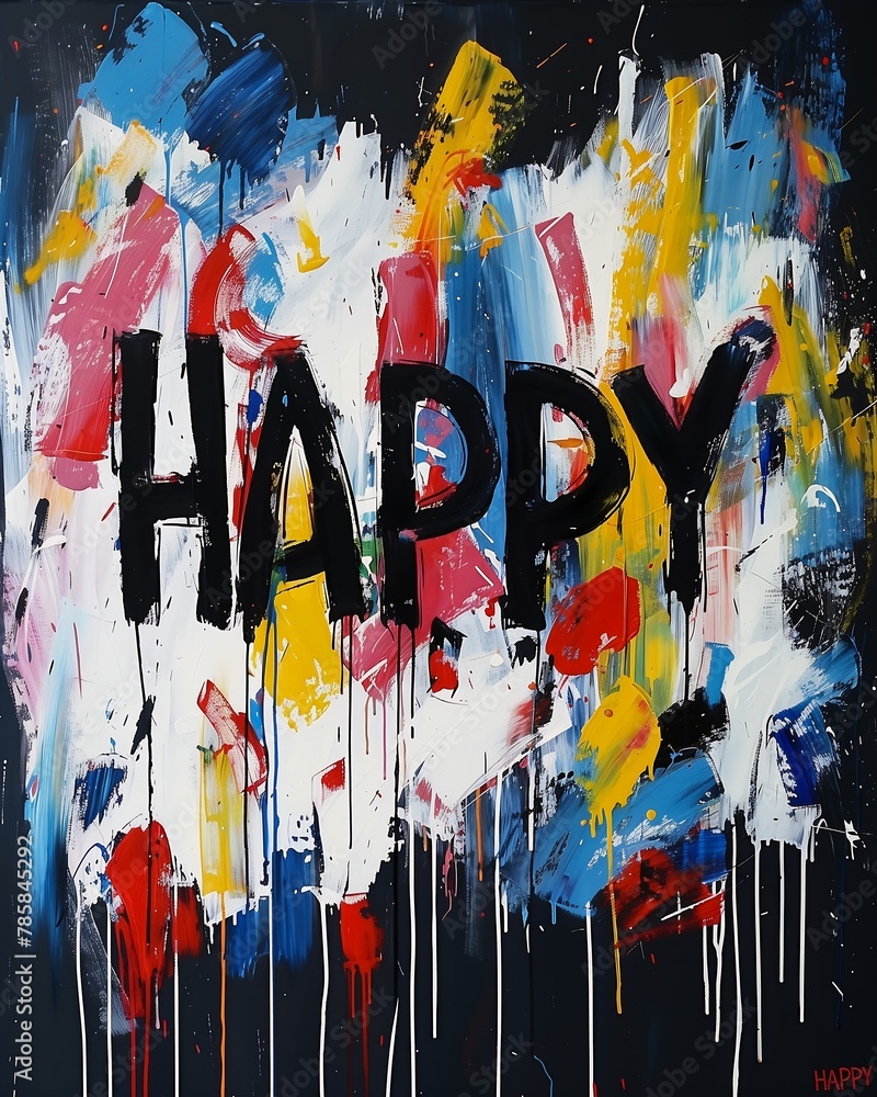 happy message paint dripping down side grin evokes feelings joy heavy ...