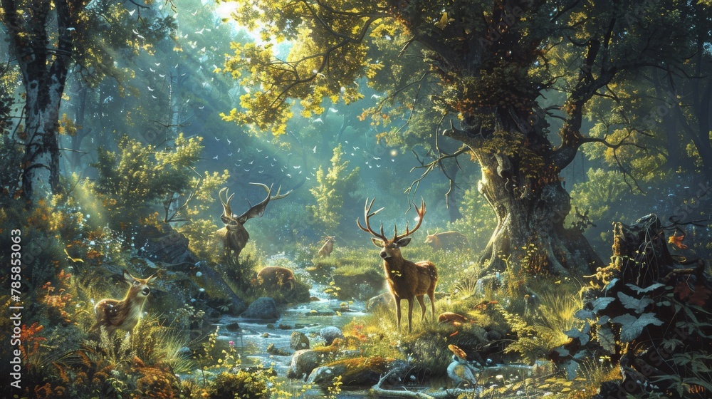 Title: Enchanted Forest: Mythical Creatures Teaching Harmony Stock ...