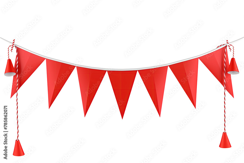 red pennant banners flags with string cutout png isolated on white or ...