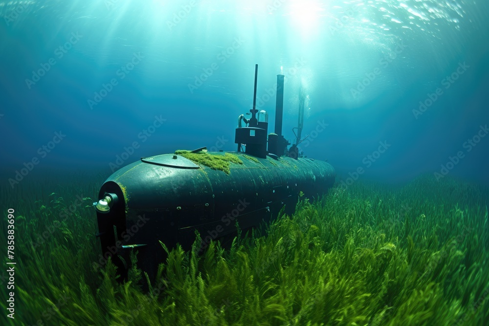 Submarine at Periscope Depth: Submarine partially surfaced with ...