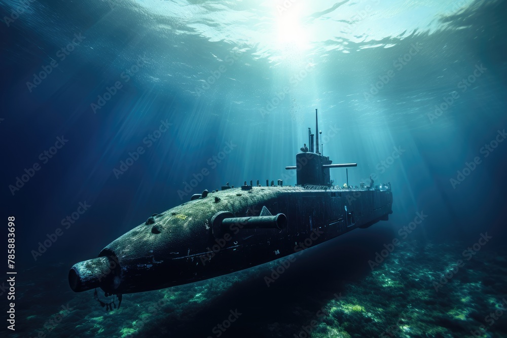 Submarine at Periscope Depth: Submarine partially surfaced with ...