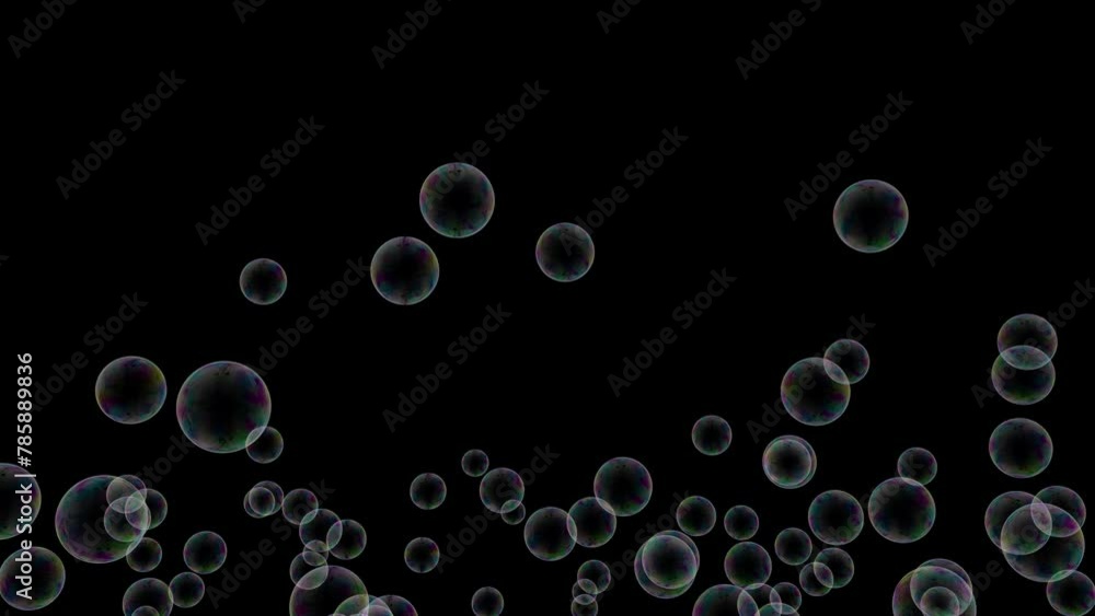 Animation Soap bubbles on black background, Realistic 3d, Set of ...