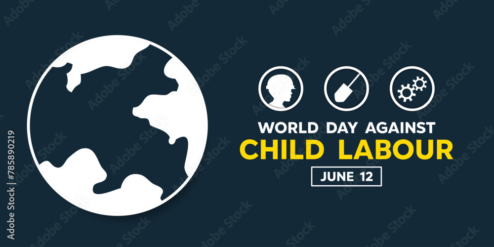 World Day Against Child Labour. Earth, child, shovel and gear. Great ...