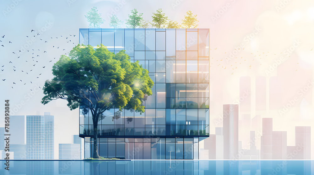 Eco-friendly building in the modern city. Sustainable glass office ...