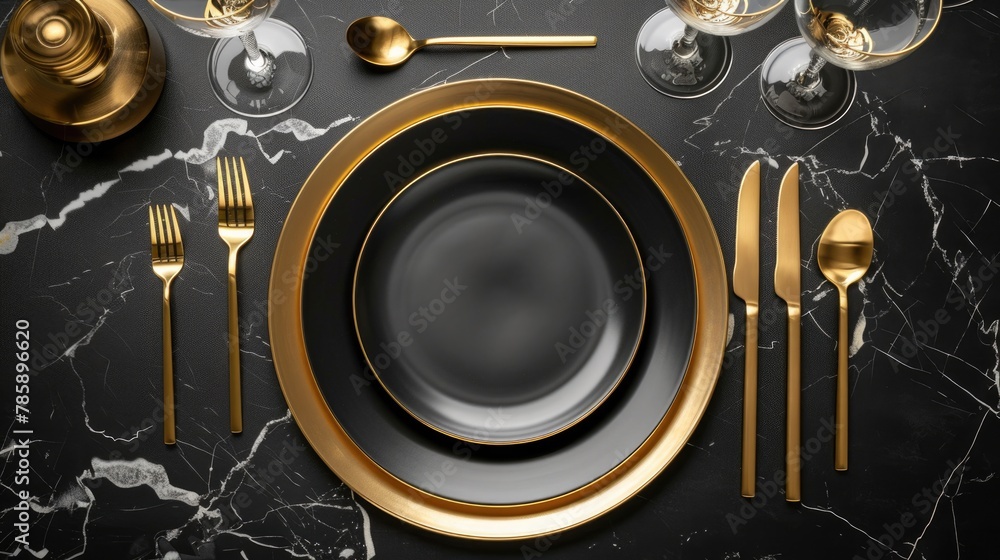 Fine dining table setting of luxury restaurant menu invitation card ...