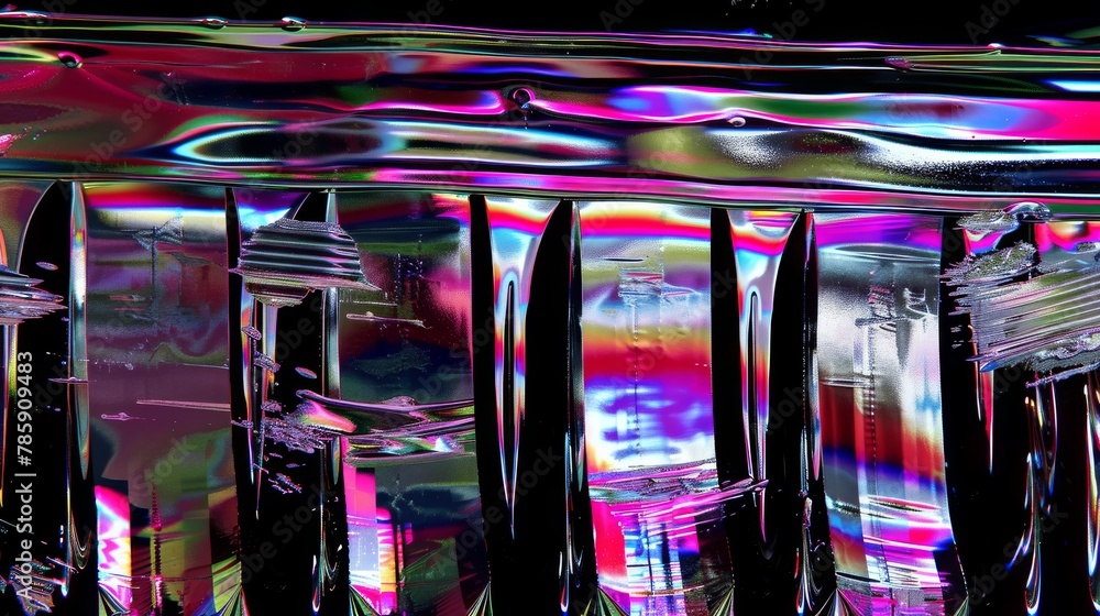 rainbow colored chrome splatter and glitch on a black background Stock ...