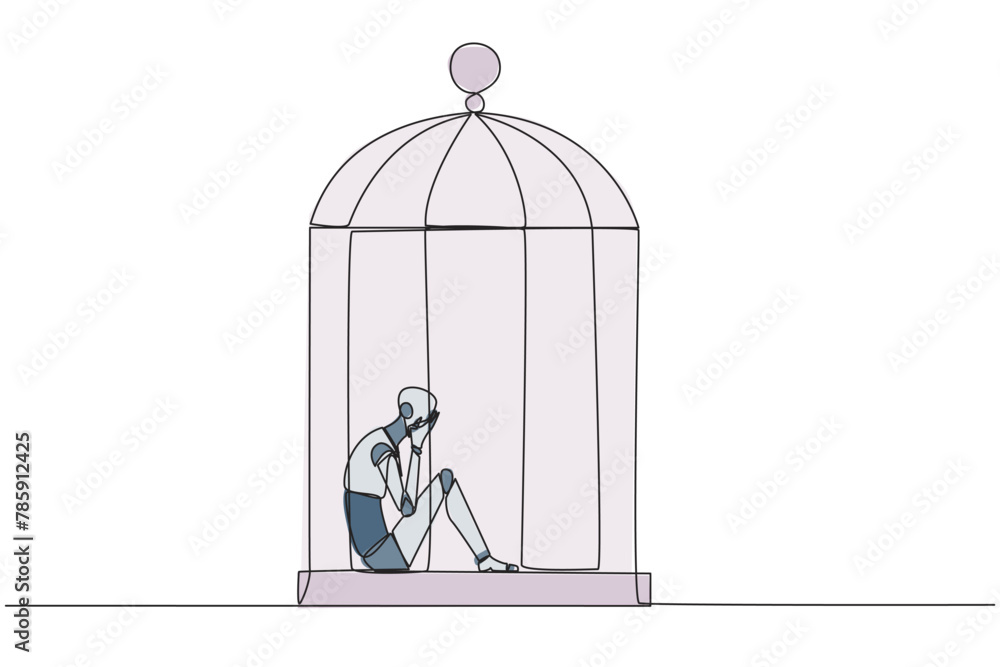 Single continuous line drawing smart robotic trapped in the cage ...