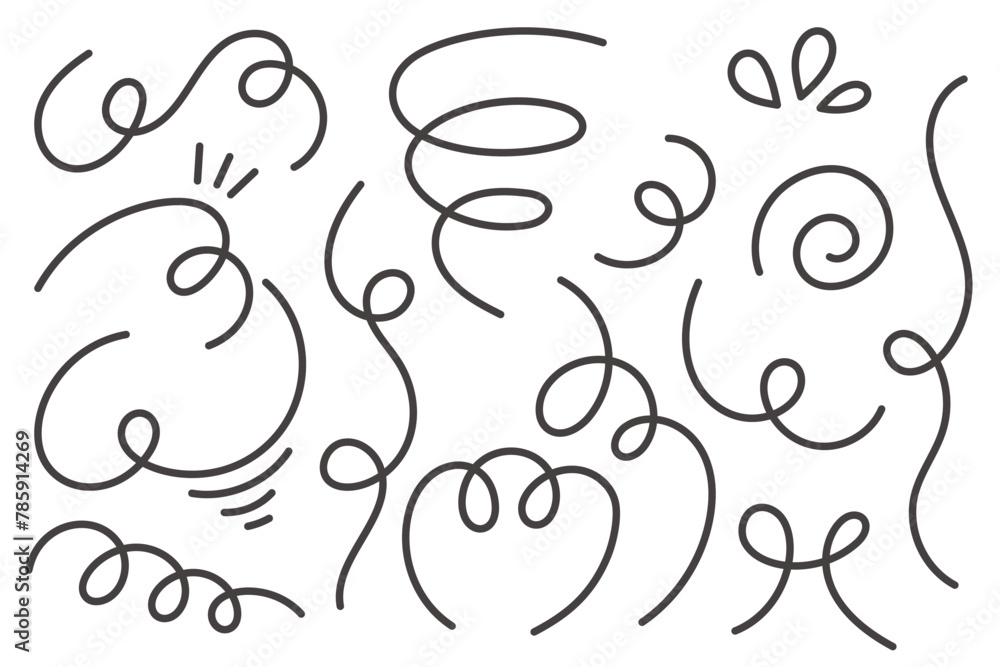 Swash vector lines. Curly hand drawn underlines. Swirl swishes and ...