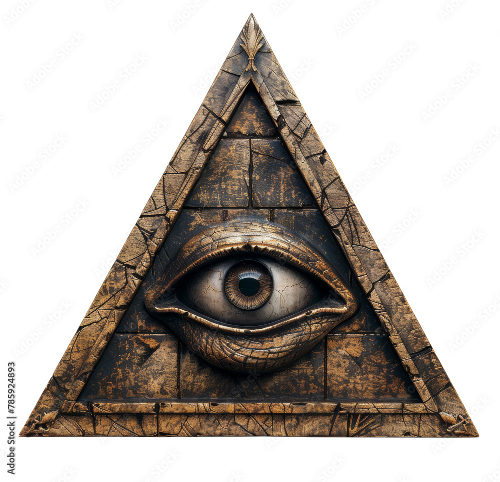 Illuminati eye symbol on a textured pyramid backdrop isolated on ...
