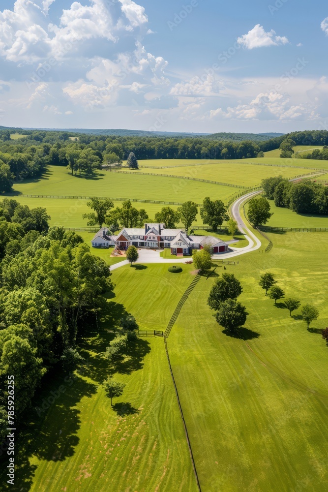 A serene countryside retreat with sprawling estates, horse stables, and ...