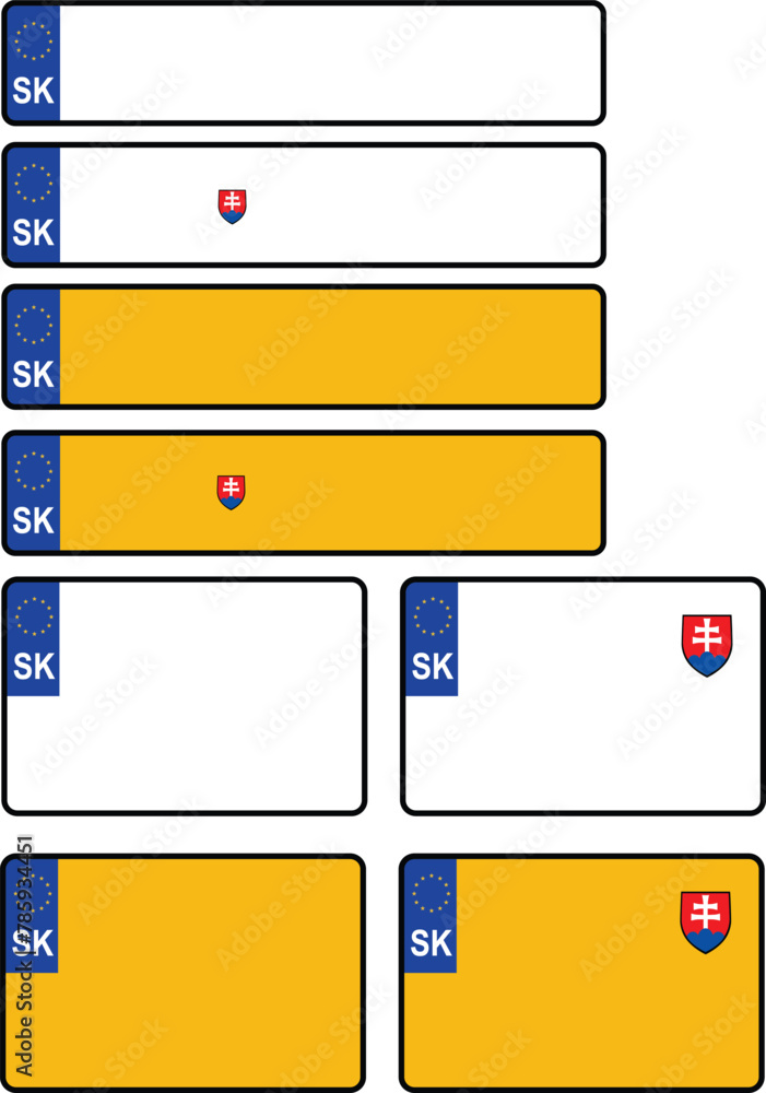 License plate of Slovakia. Vehicle registration plates frame sign ...