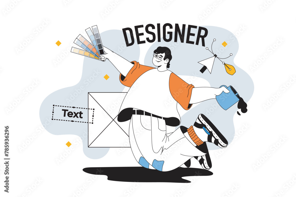 Designer outline web modern concept in flat line design. Man working ...