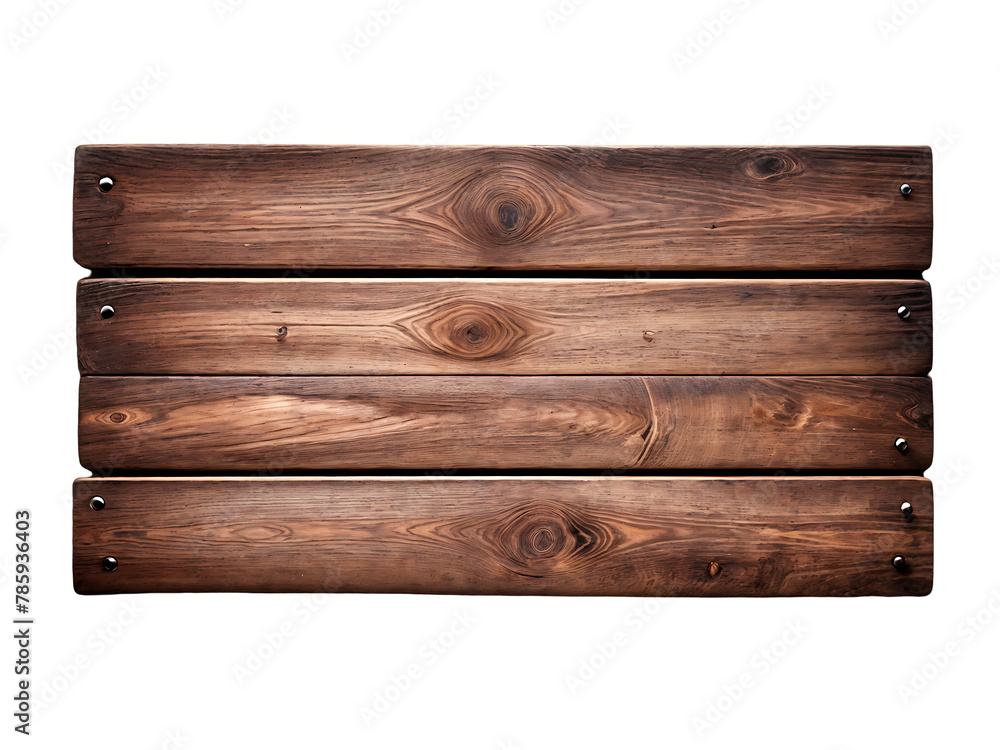 Rustic blank wooden sign on a transparent background. Old wooden plank signboard cut out with ...