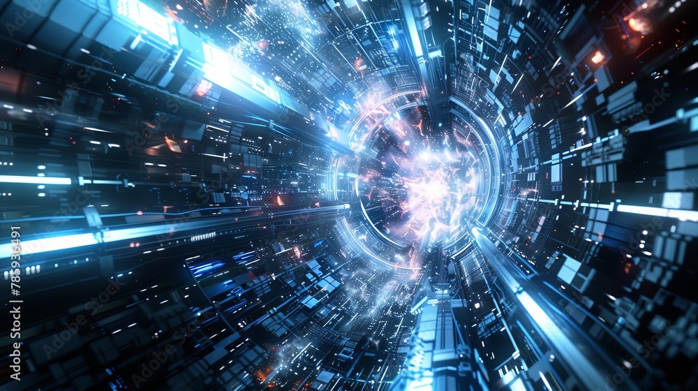 A detailed diagram of a hypothetical particle collider, showcasing the ...