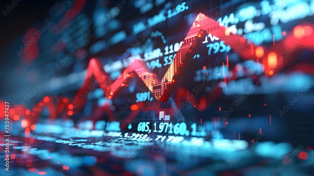 The stock market is growing, represented by an upward pointing red ...