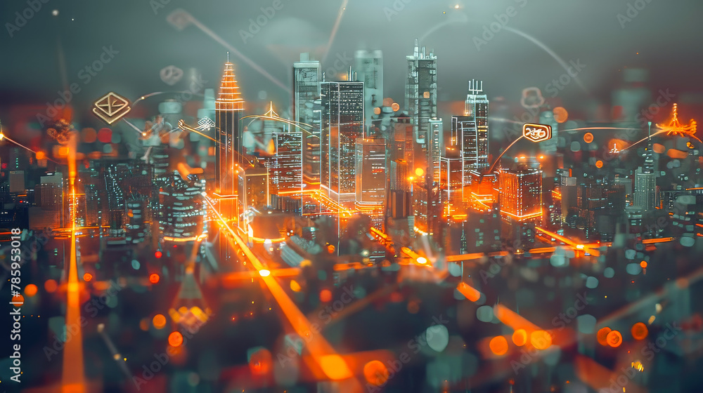 Artistic representation of a Smart city and communication network ...