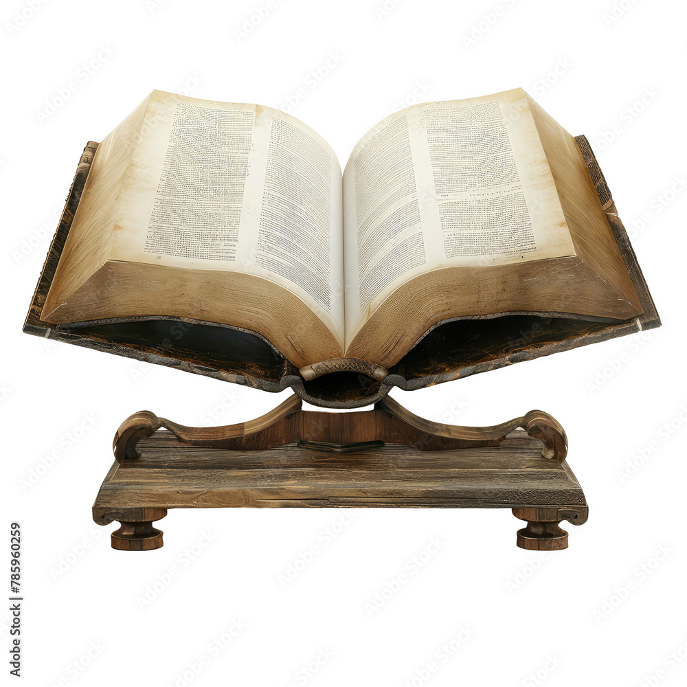 front facing open book with two pages, blank sheets, on a church style ...