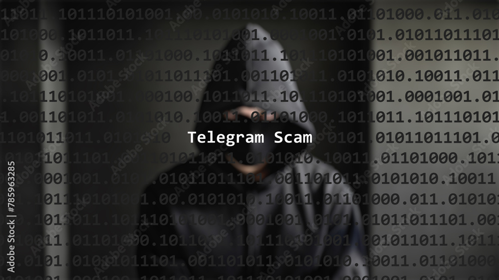 Cyber attack telegram scam text in foreground screen, anonymous hacker ...