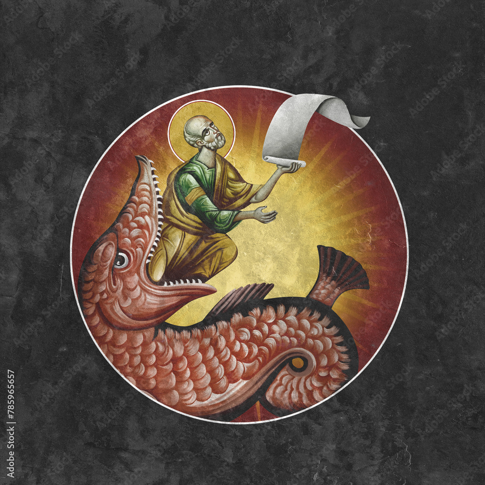 Christian traditional image of Saint Jonah and the Whale. Religious ...