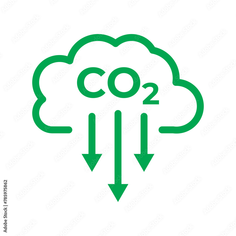 Reduce co2 gas icon set. carbon reduction cloud sign. cut c02 pictogram ...