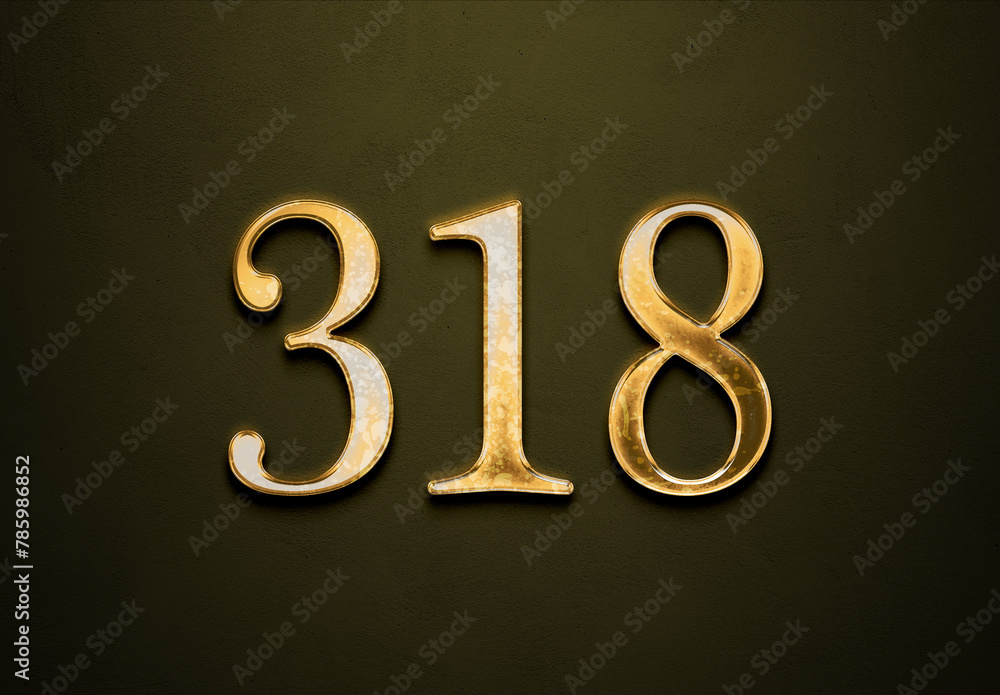 Old gold effect of 318 number with 3D glossy style Mockup. Stock ...