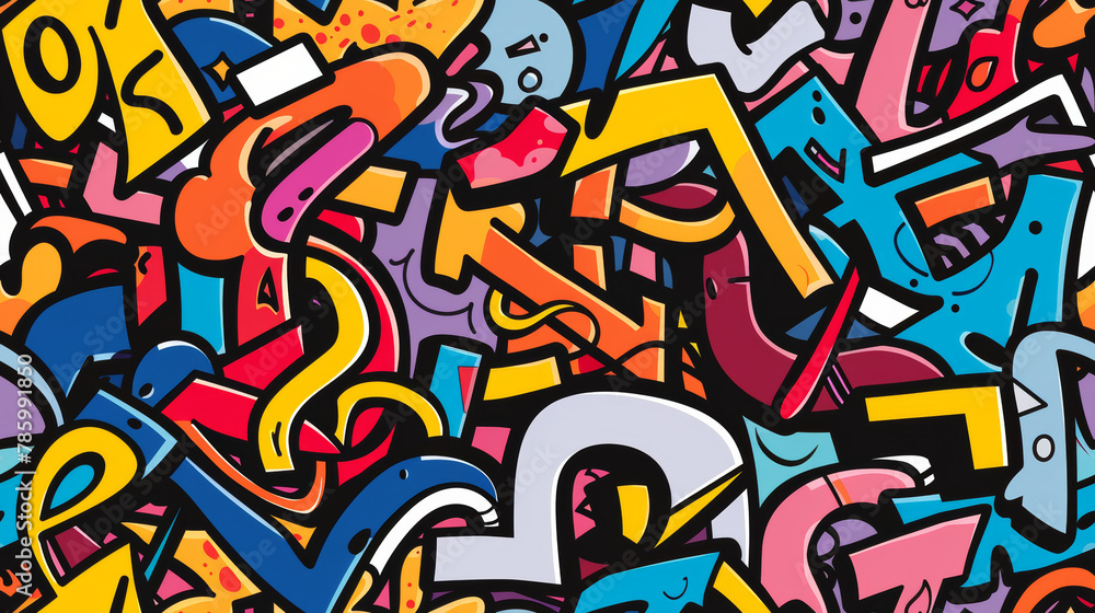 Seamless pattern background of Urban Graffiti Art with colorful tags ...