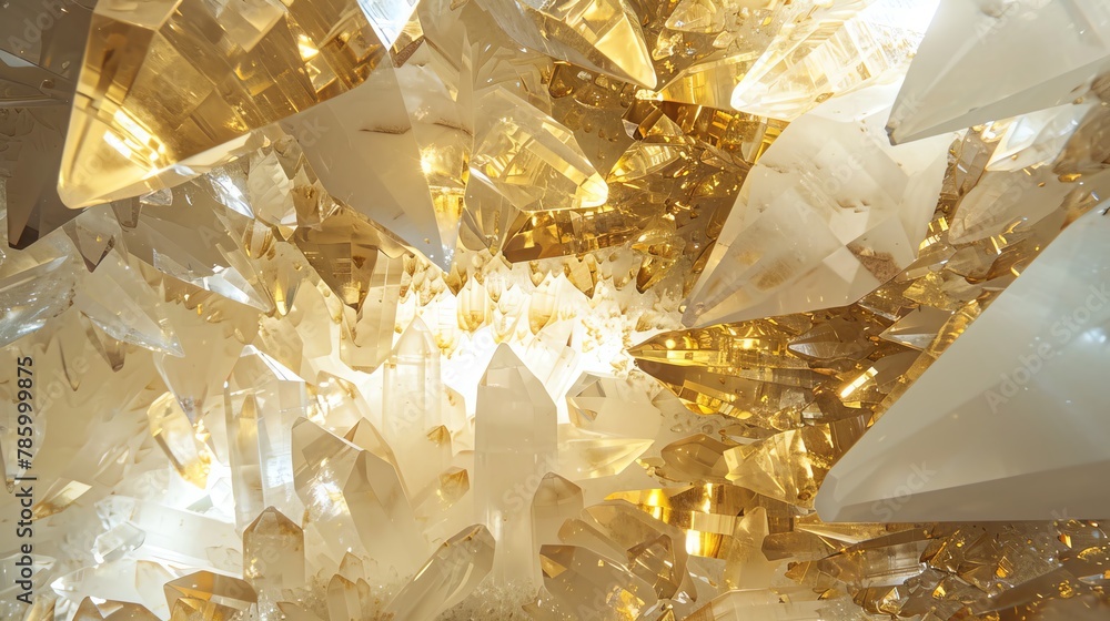 Showcases the gold element within a crystal cave, where its radiant ...