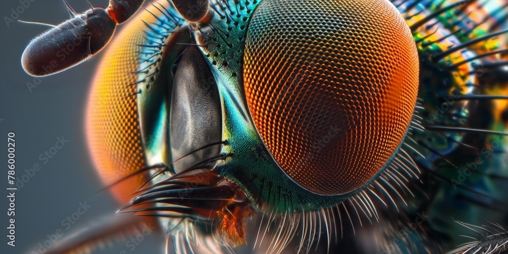 This image showcases the intricate details of a fly's compound eye with ...