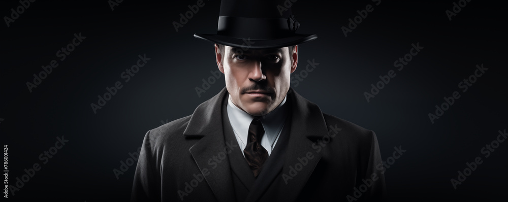 Handsome man in classic clothes, mysterious detective, poster or ...