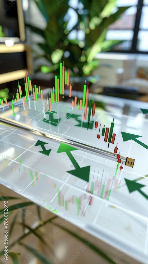 Sets a physical stock chart on a clear table, with arrows and ...