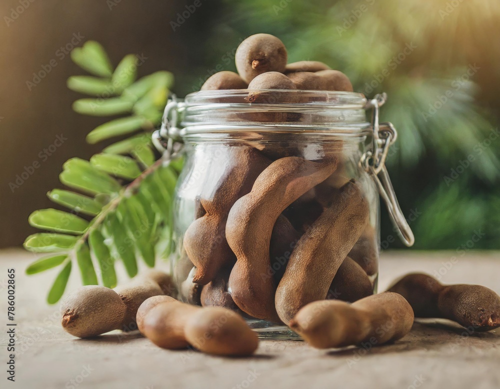 Tamarind - Side View of Tamarind in an open glass jar with some ...