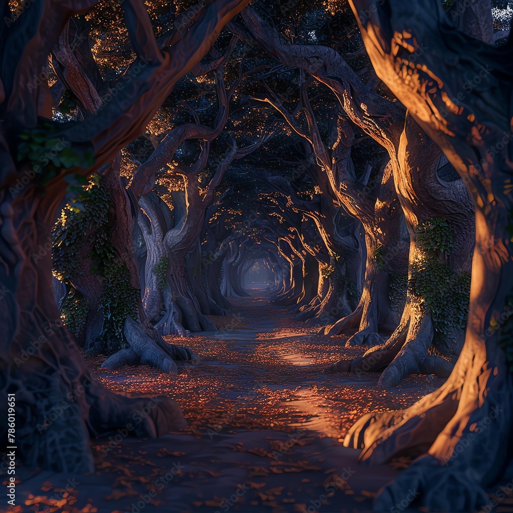 Dark Forest visualized as an enchanting, mysterious realm, shadows and ...