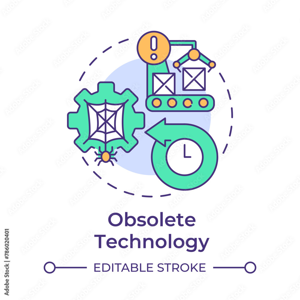 Obsolete technology multi color concept icon. Technological obsolescence, manufacturing issues ...