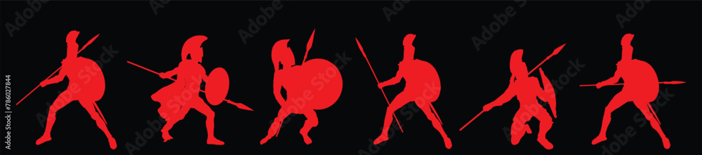 Greek hero ancient soldier Achilles with spear and shield in battle ...