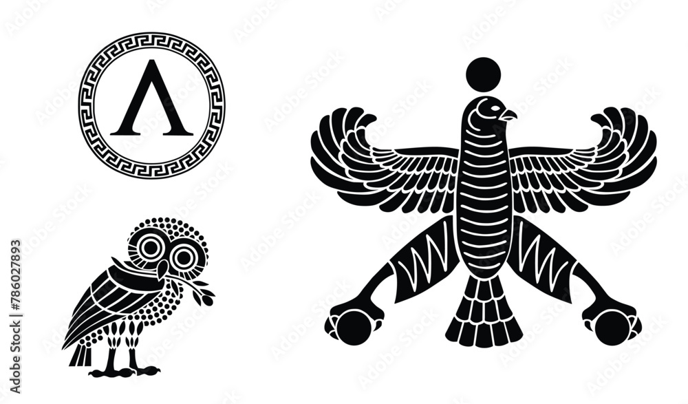 Athens and Sparta flags against Persian Empire flag. Ancient symbol ...