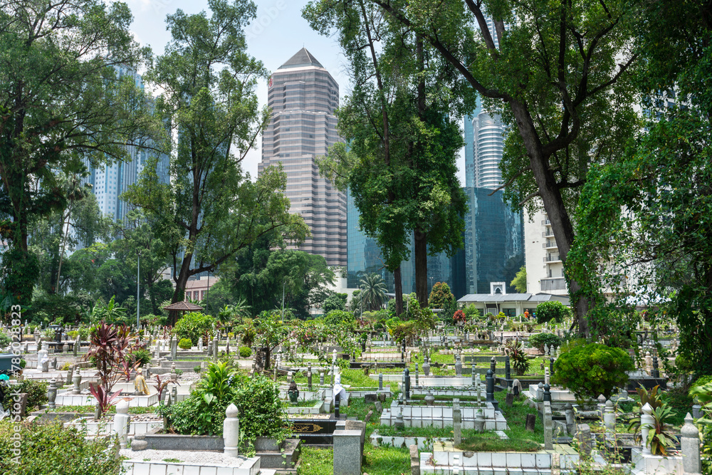 Jalan Ampang Muslim Cemetery,in the heart of KL City,overlooked by tall ...