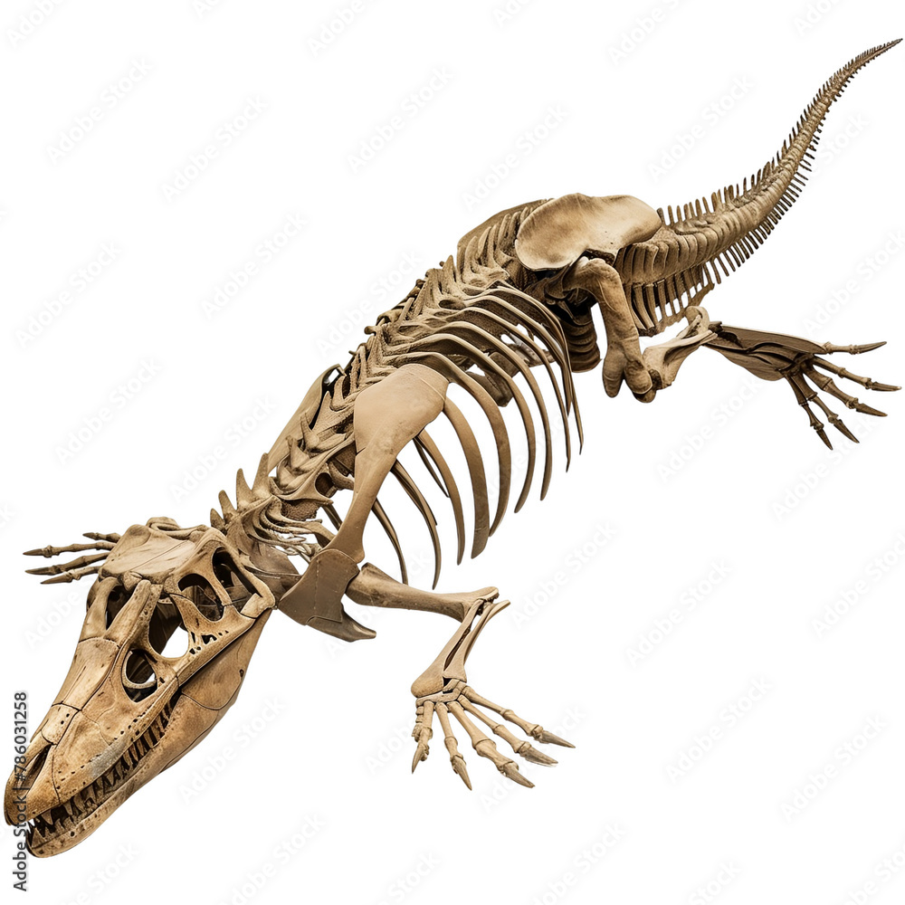 Ichthyosaur skeleton on transparent background. Paleontology and ...