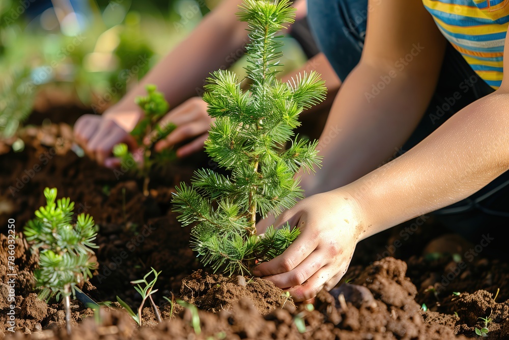 Environment protection. Volunteers planting trees to fight ...