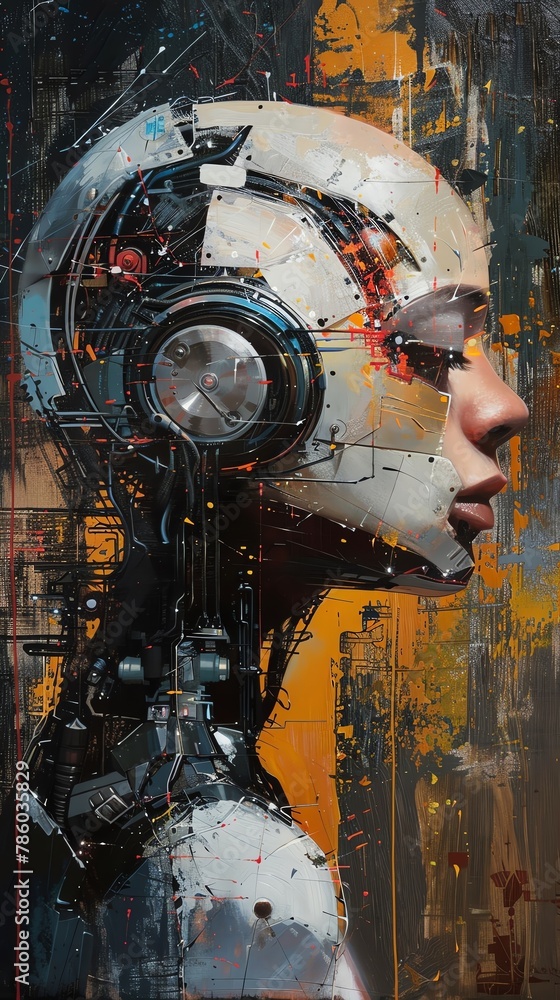 Portray a world where technology meets despair through a combination of ...