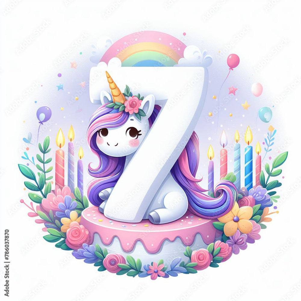 Sparkling Number 7: Unicorn Birthday Cards - seven birthday greeting ...
