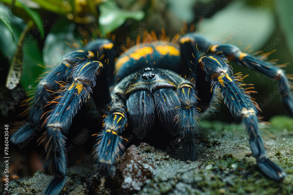A close-up of a tarantula that makes its home among the roots of a rare ...