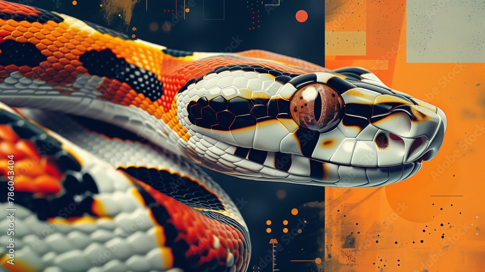 Abstract digital art of a serpent eye: vibrant digital artwork focusing ...