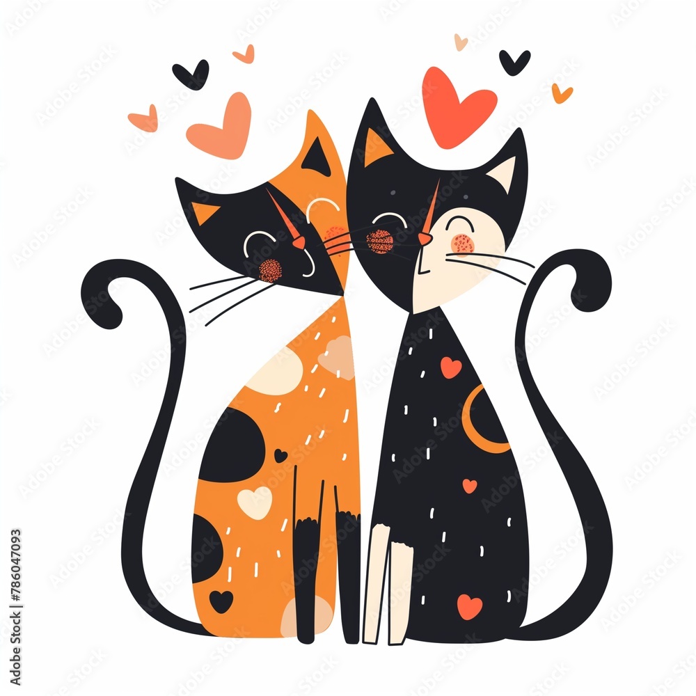 In a delightful clip art fashion, two affectionate cats are depicted in ...