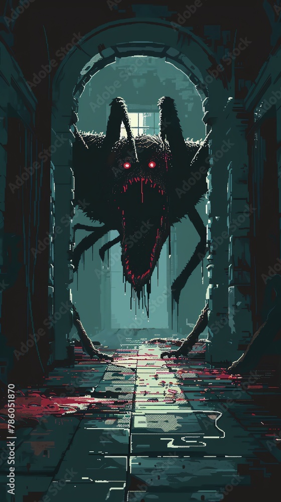 Bring The Crawling Horror to life in a pixel art style, highlighting ...