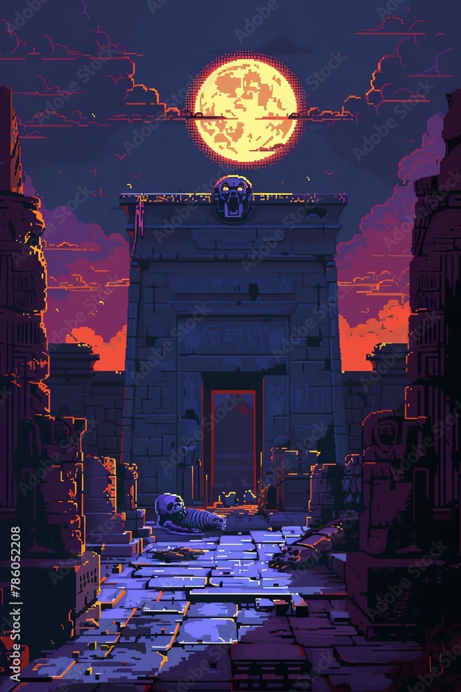 Craft a pixel art interpretation of the unearthed tomb scene, blending ...